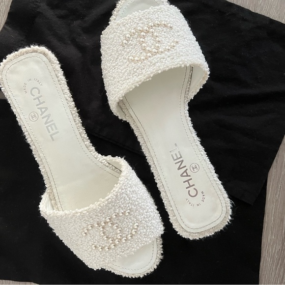 CHANEL | Shoes | Chanel Whitepearl Slides | Poshmark